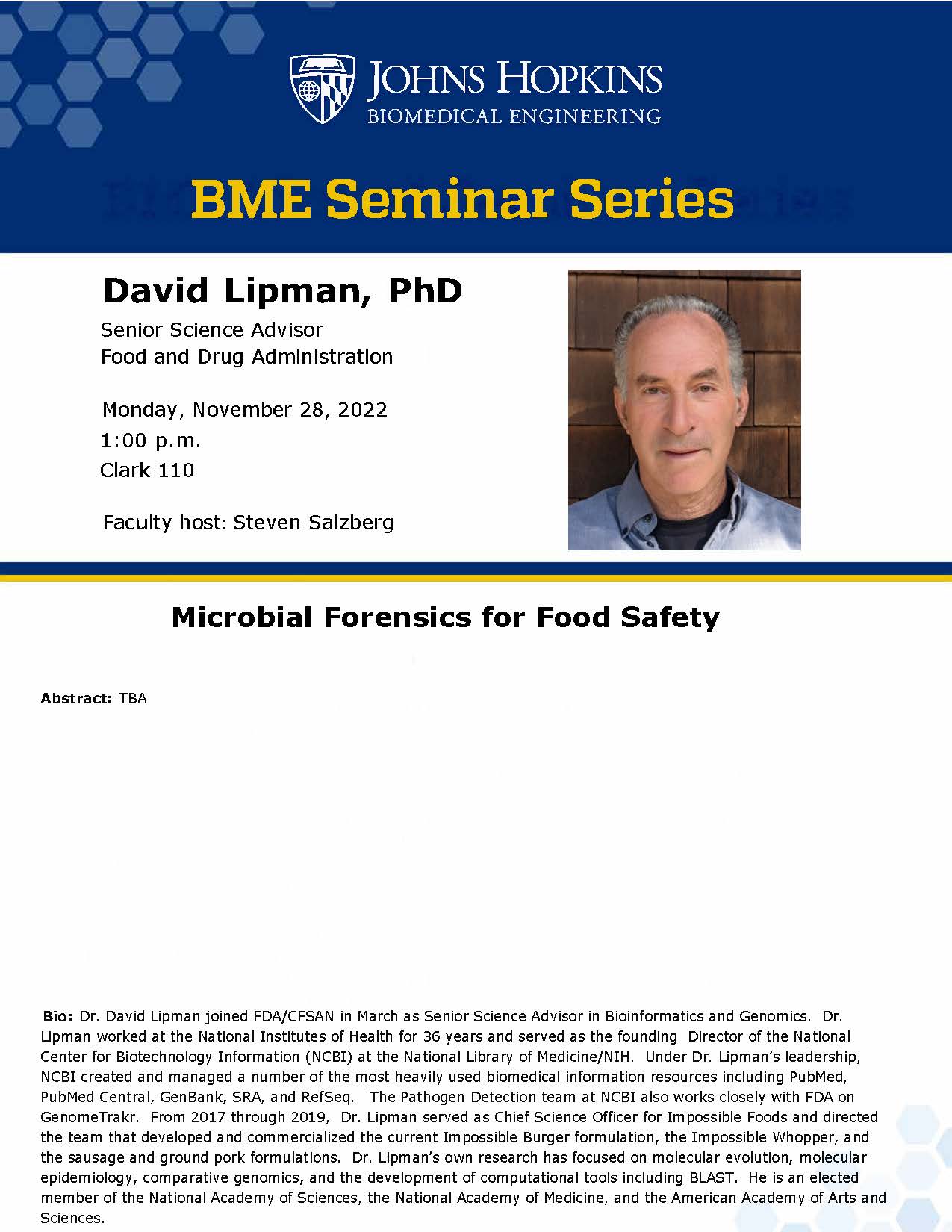 BME Seminar – David Lipman - Johns Hopkins Biomedical Engineering