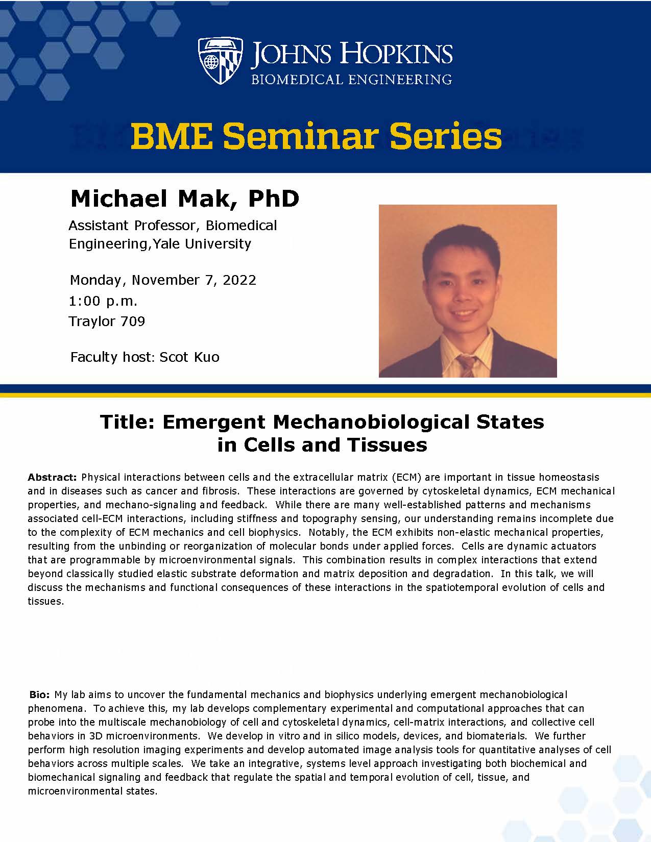 BME Seminar – Michael Mak - Johns Hopkins Biomedical Engineering