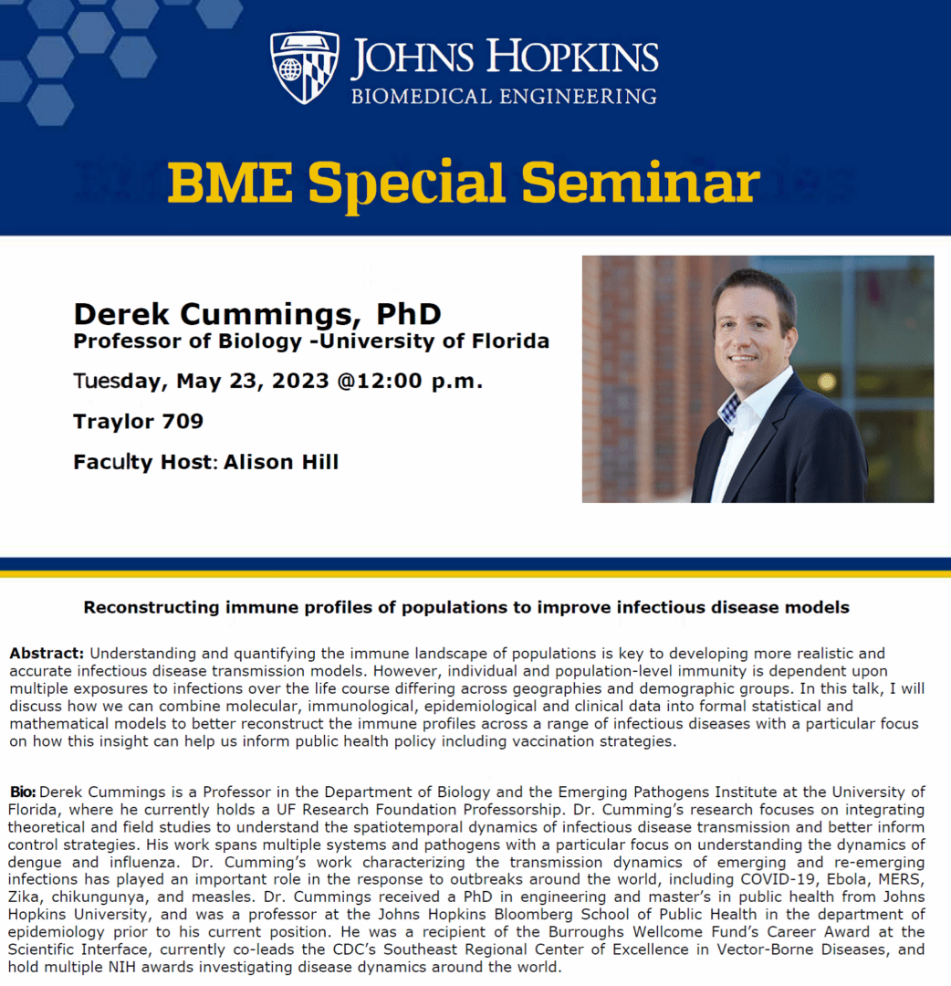 BME Seminar – Derek Cummings - Johns Hopkins Biomedical Engineering