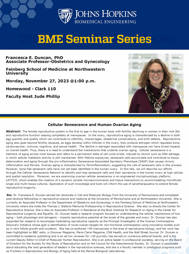 BME Seminar - Francesca Elizabeth Duncan - Johns Hopkins Biomedical Engineering