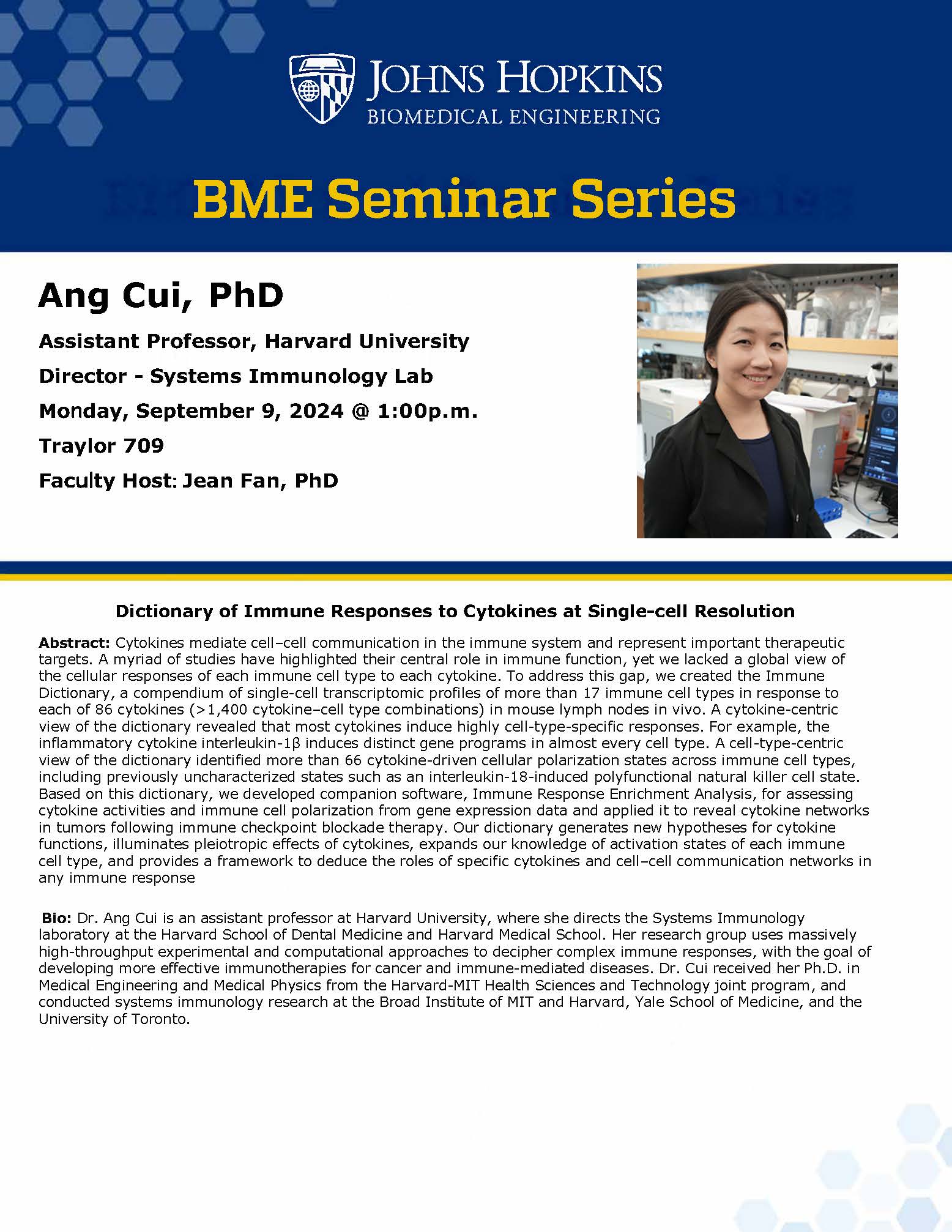 BME Seminar – Ang Cui - Johns Hopkins Biomedical Engineering