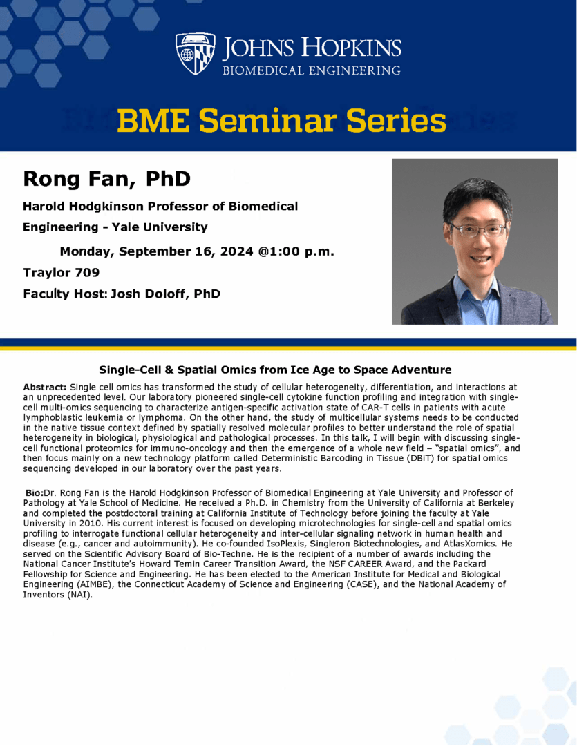 BME Seminar – Rong Fan - Johns Hopkins Biomedical Engineering