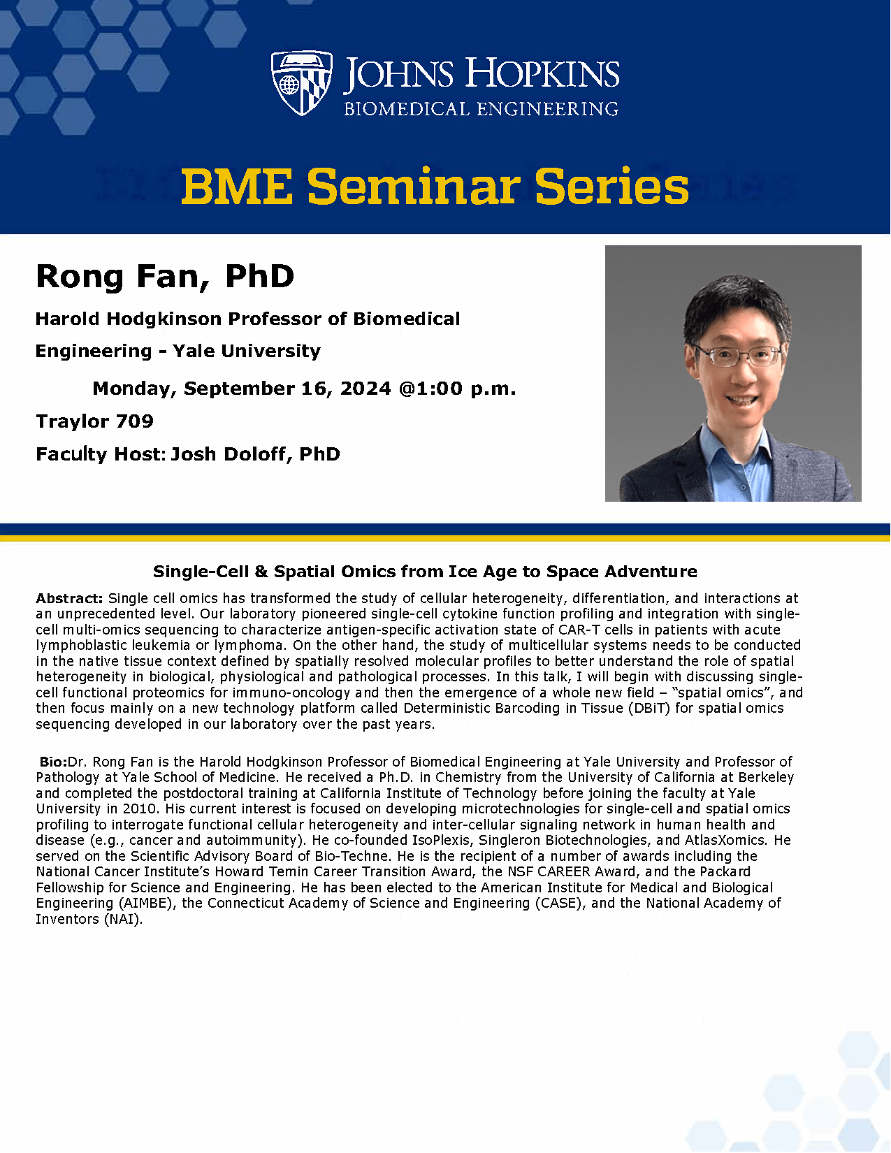 BME Seminar – Rong Fan - Johns Hopkins Biomedical Engineering