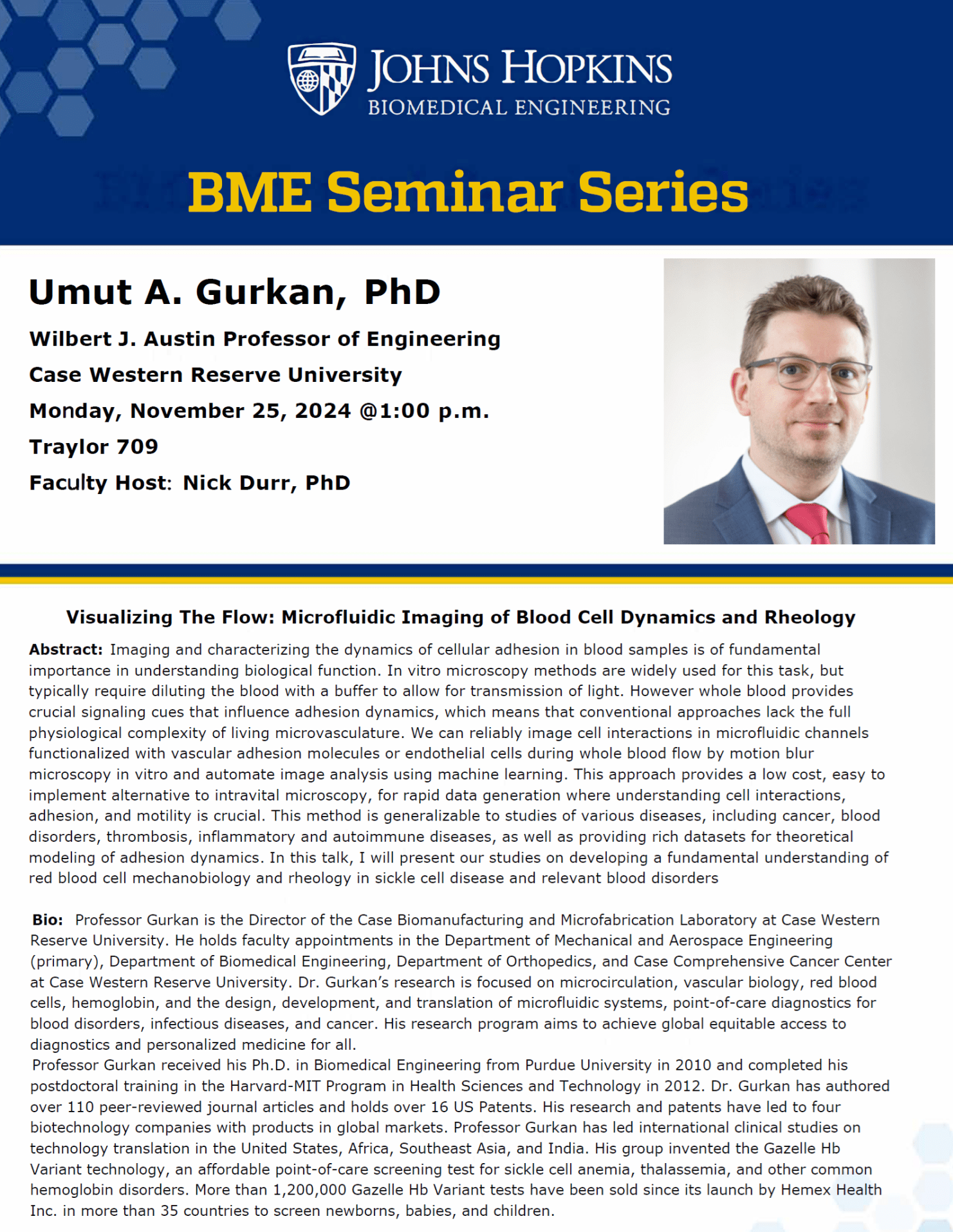 BME Seminar – Umut Gurkan - Johns Hopkins Biomedical Engineering