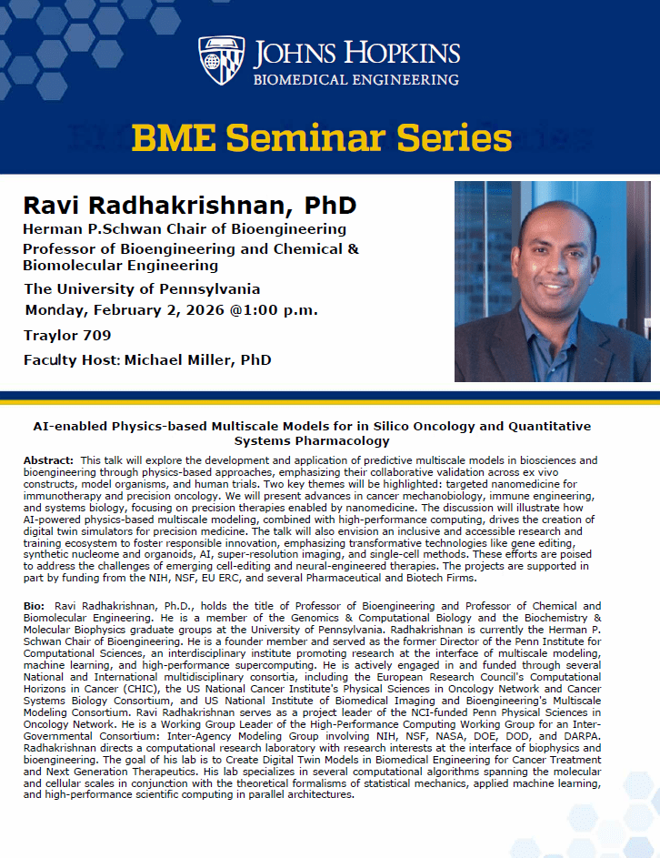 BME Seminar – Ravi Radhakrishnan - Johns Hopkins Biomedical Engineering